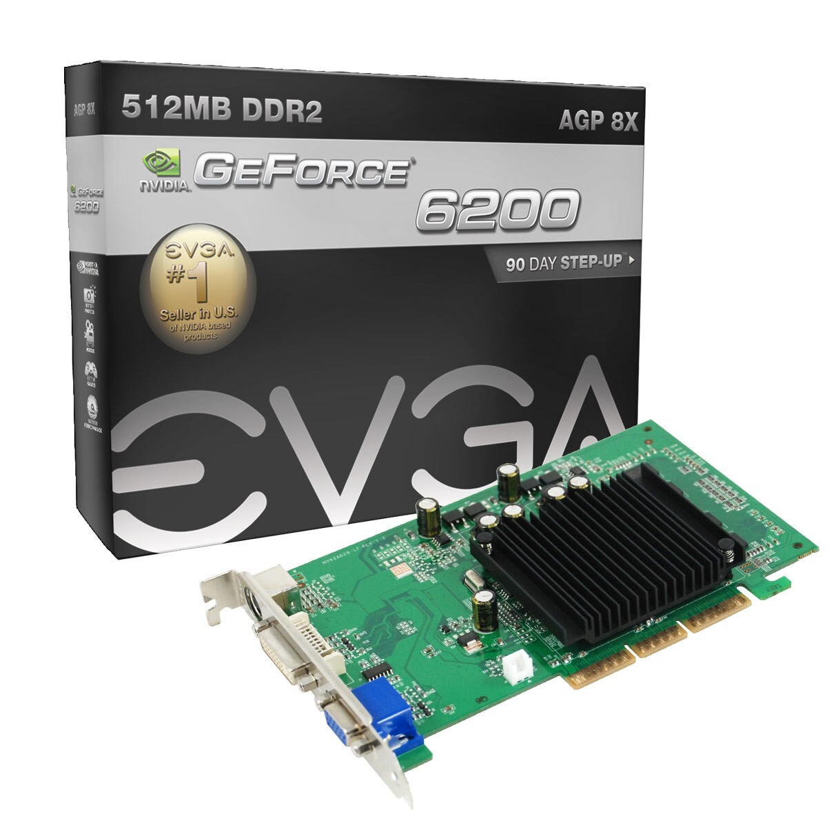 Placa Video EVGA GeForce 6200 512MB DDR2 64bit AGP 8X VGA DVI TVO 512-A8-N403-EL - Bocris